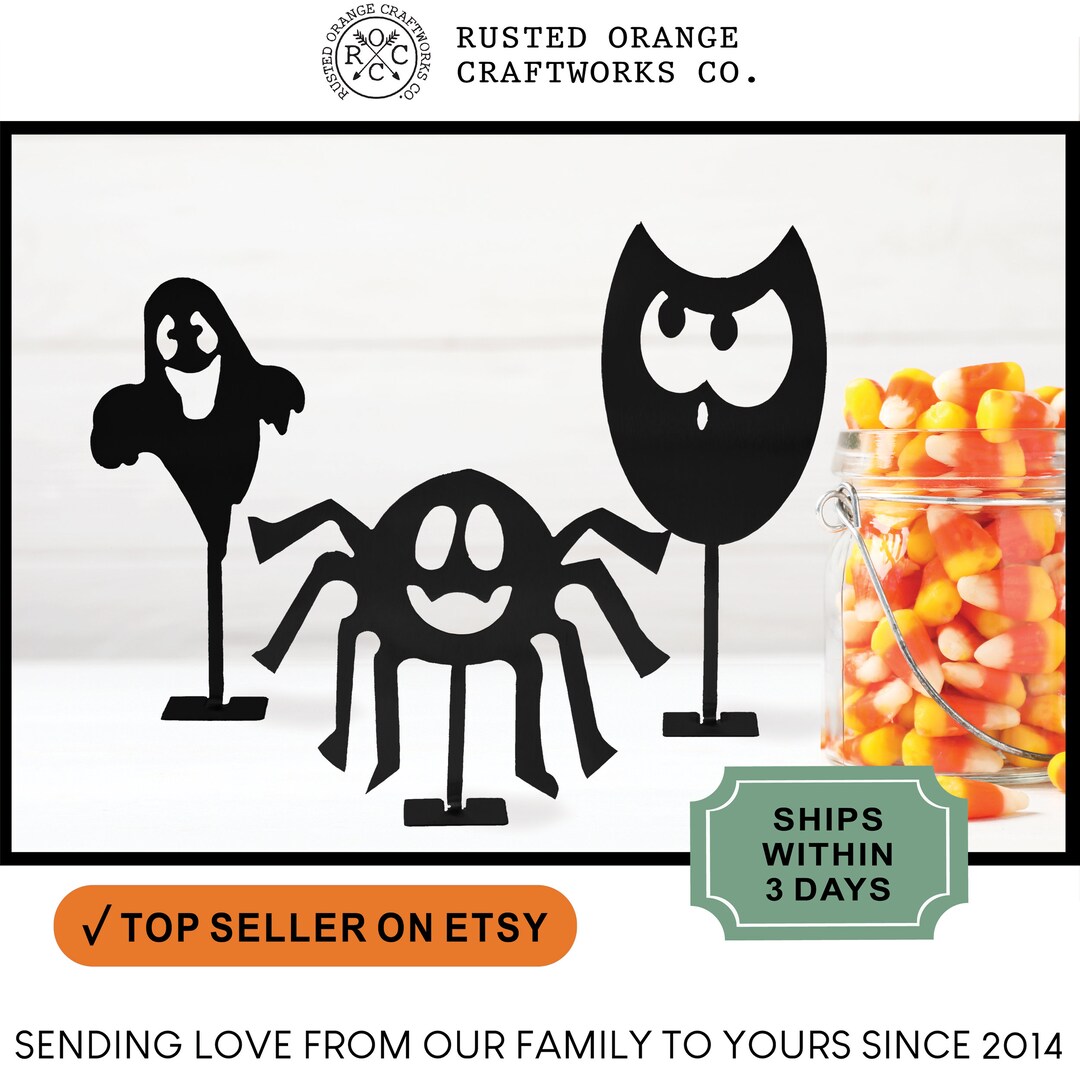 Metal Halloween Silhouette Figures: Ghost, Spider, Owl - Set of 3 - Etsy