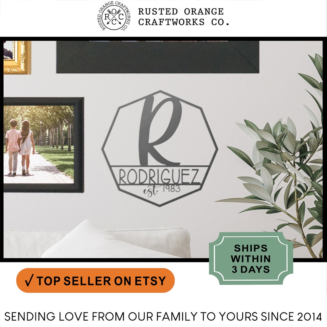 Rusted Orange - Ashton Monogram Family Name Sign Last Name Sign Metal ...