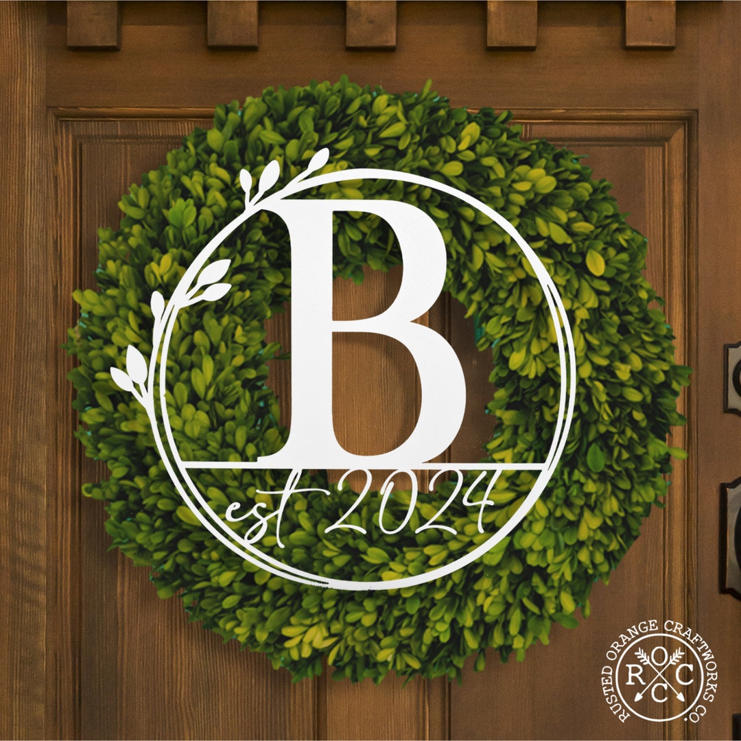 Floral Leaves - Outdoor Monogram Wreaths for Front Door - Monogram Wall ...