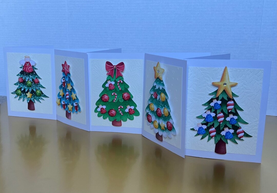 Handmade 3D CHRISTMAS Cards L Set of 5 L Holiday Greeting Cards L Tree ...