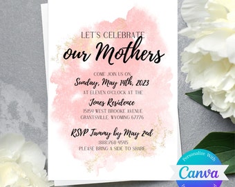 Editable Mother's Day Celebration Invitation Canva Template, Use for ...