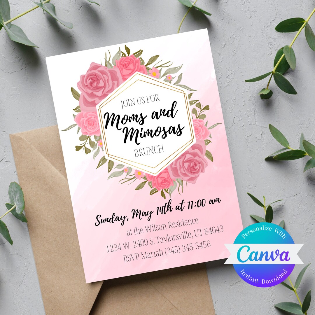Elegant Floral Moms and Mimosas Brunch Invitation - Impress Your Mom ...