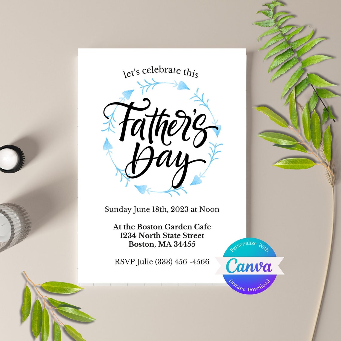 Editable Father's Day Invitation Party With Script Text for a Unique ...