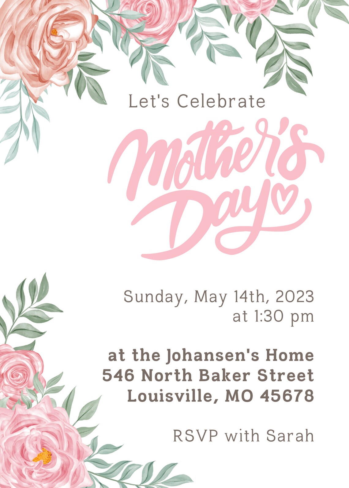 Editable Mother's Day Invitation, Mother's Day Brunch Invitation ...