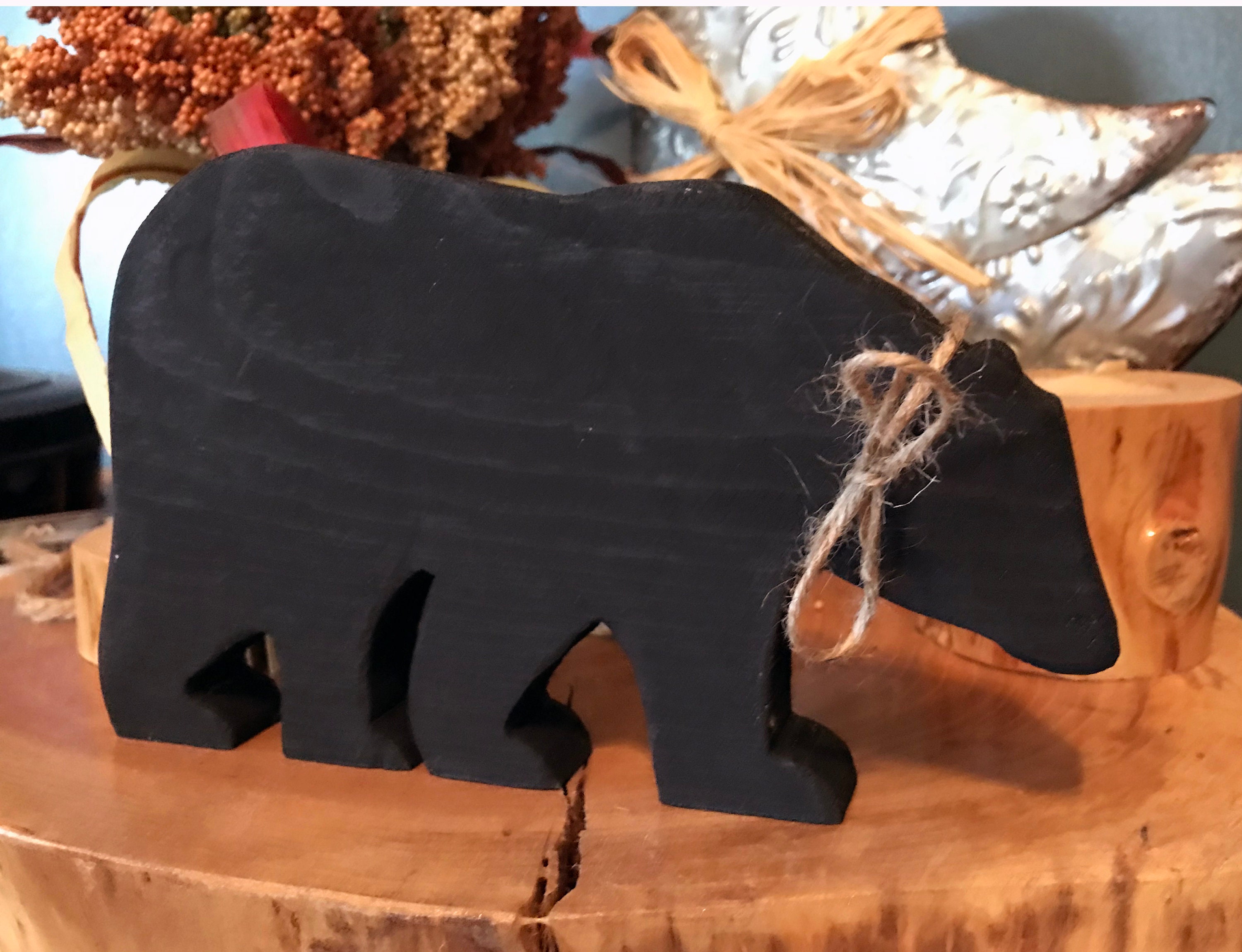 Wooden Bear Christmas Bear Black Bear Holiday Bear Rustic - Etsy