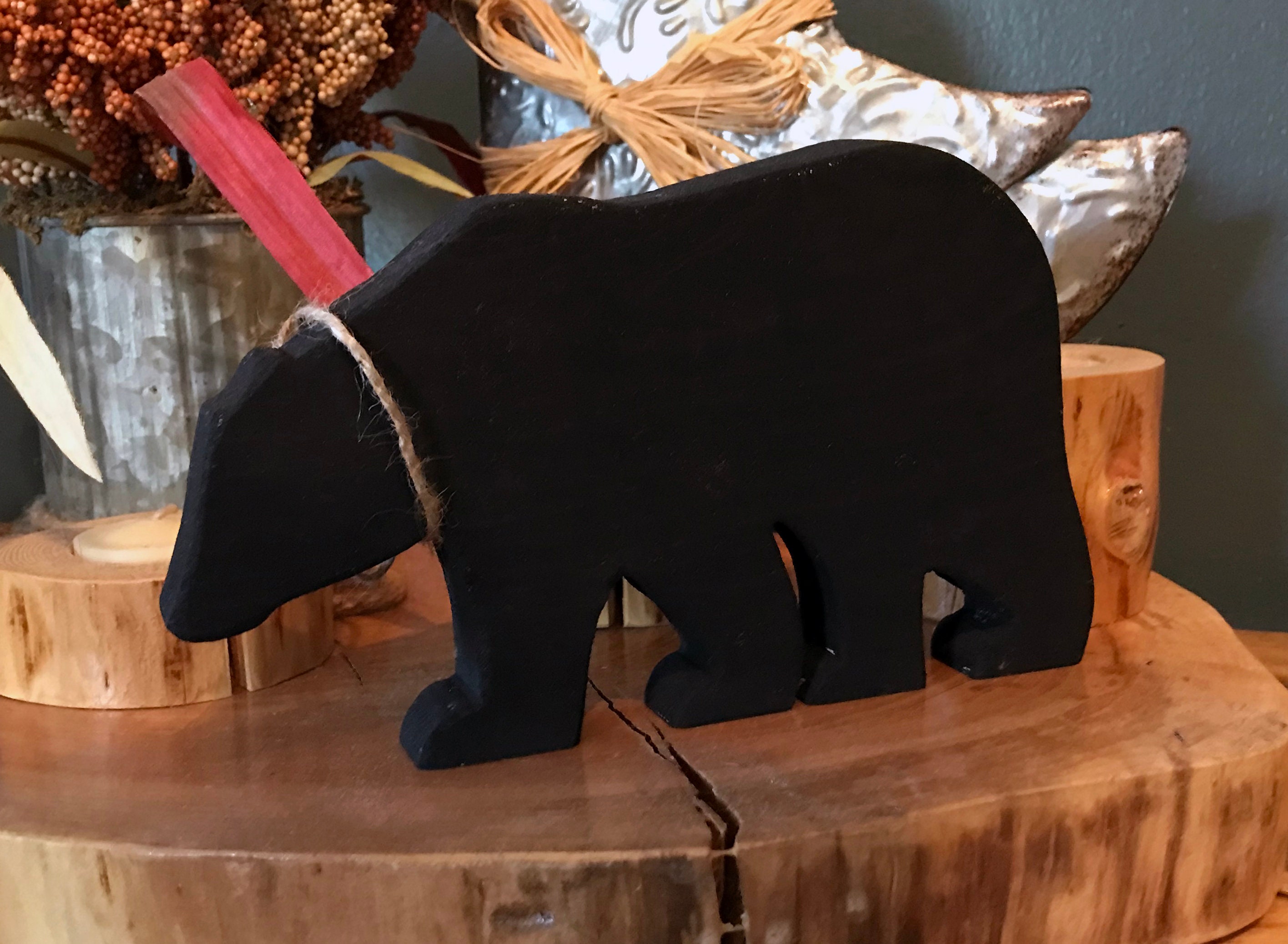 Wooden Bear Christmas Bear Black Bear Holiday Bear Rustic - Etsy