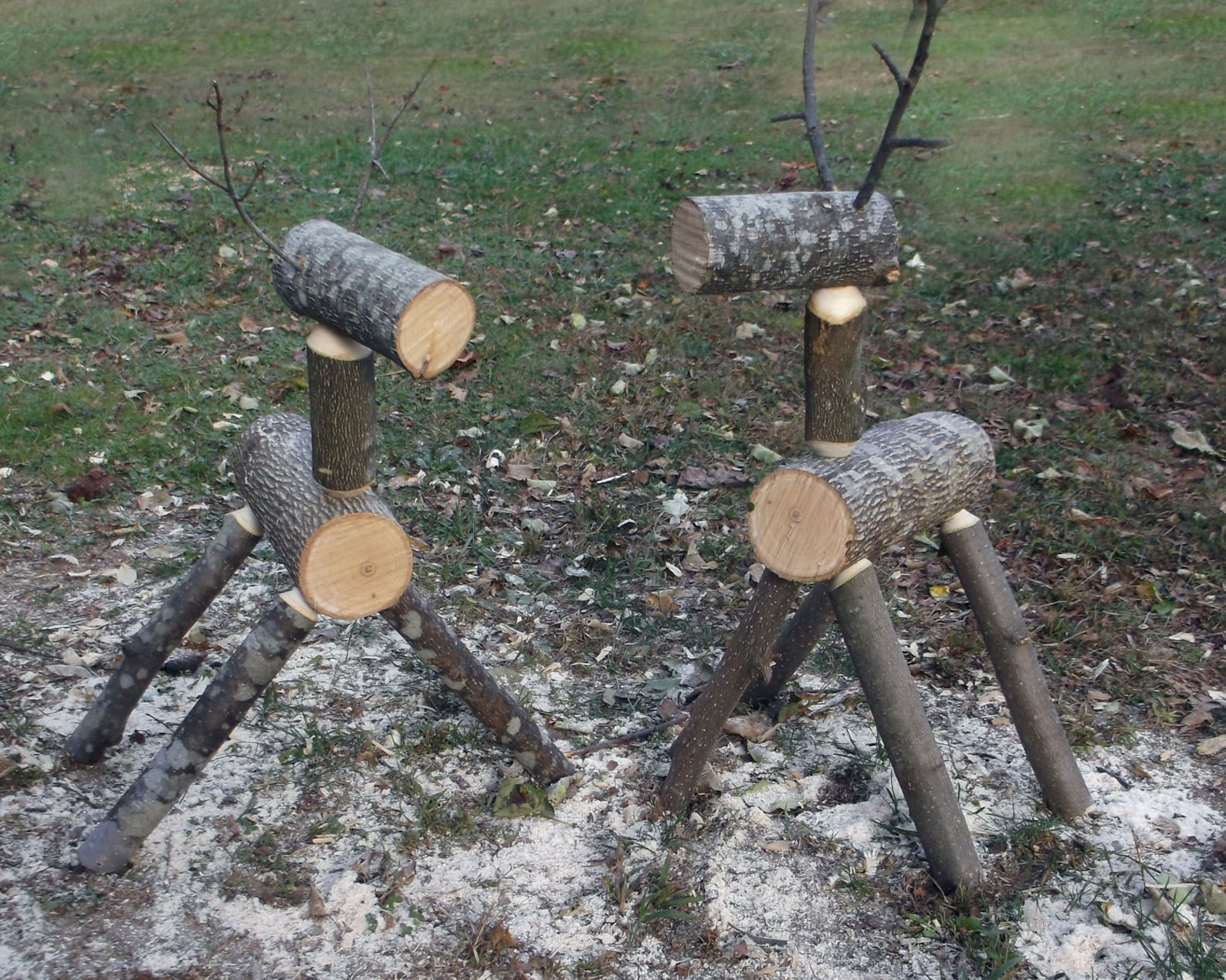 2 Rustic Log Reindeer Wooden Reindeer Nordic Wood Reindeer | Etsy