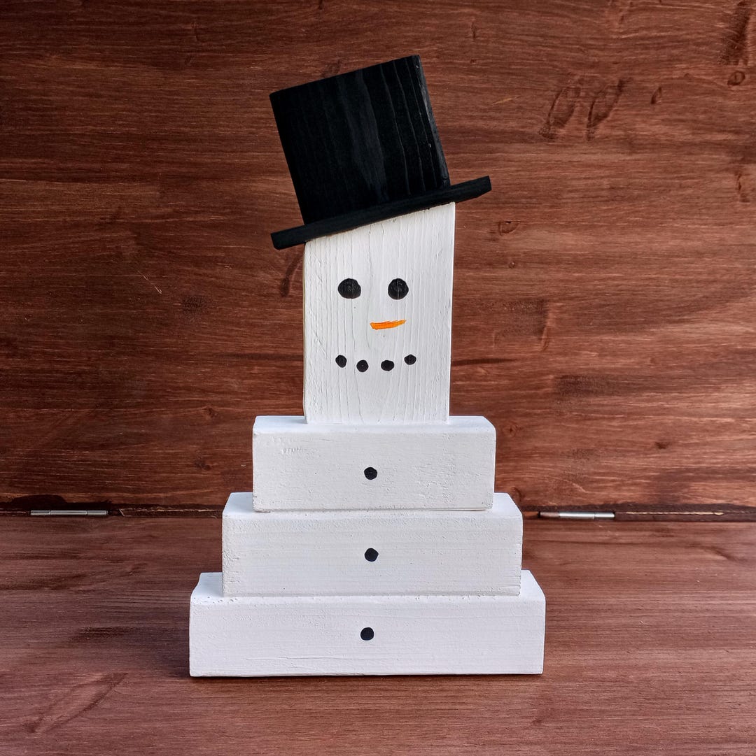 Wooden Block Snowman, Christmas Snowman, Hand Painted Snowman ...