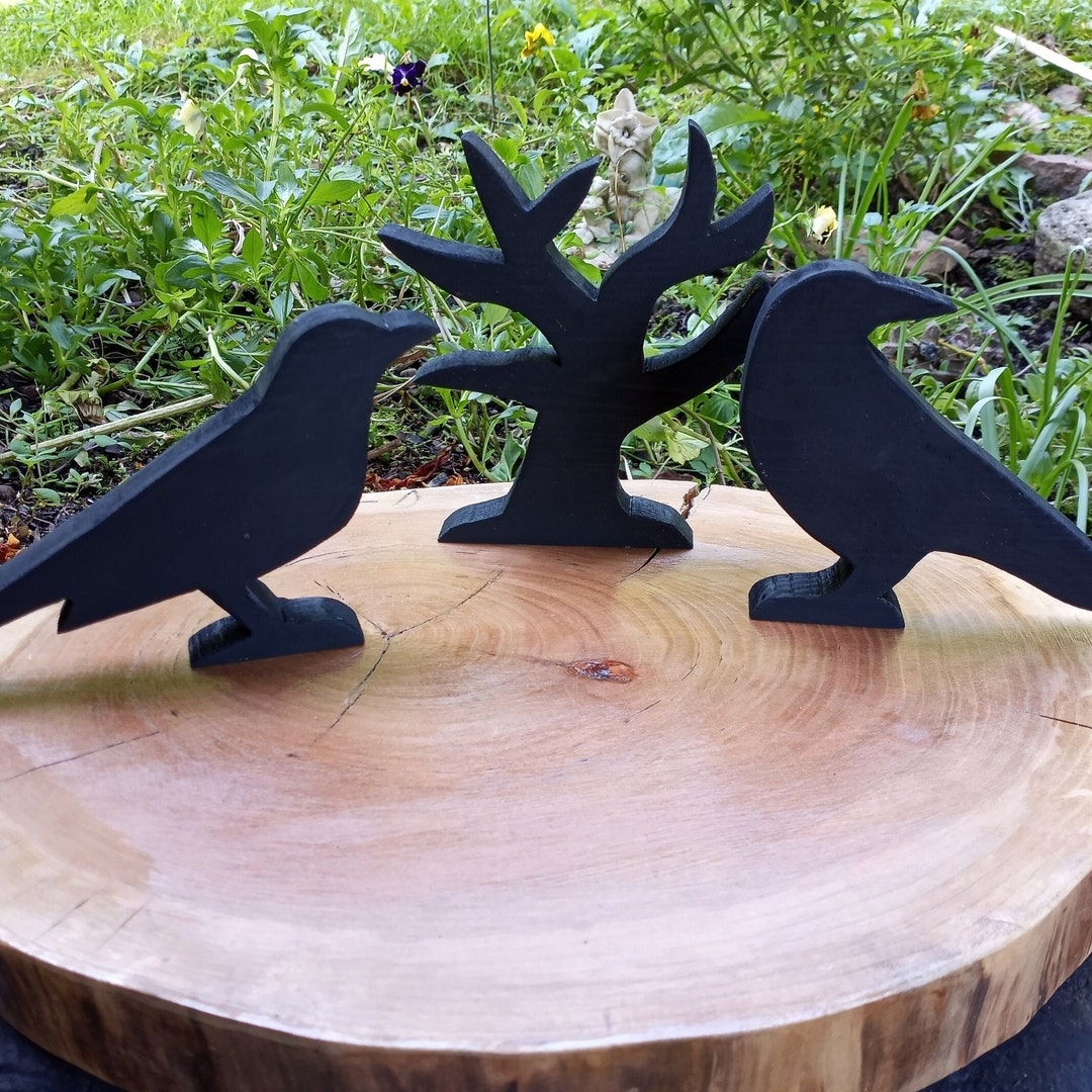Wooden Crows, Dead Tree, Spooky Bird, Fall Decor, Halloween Tiered Tray ...