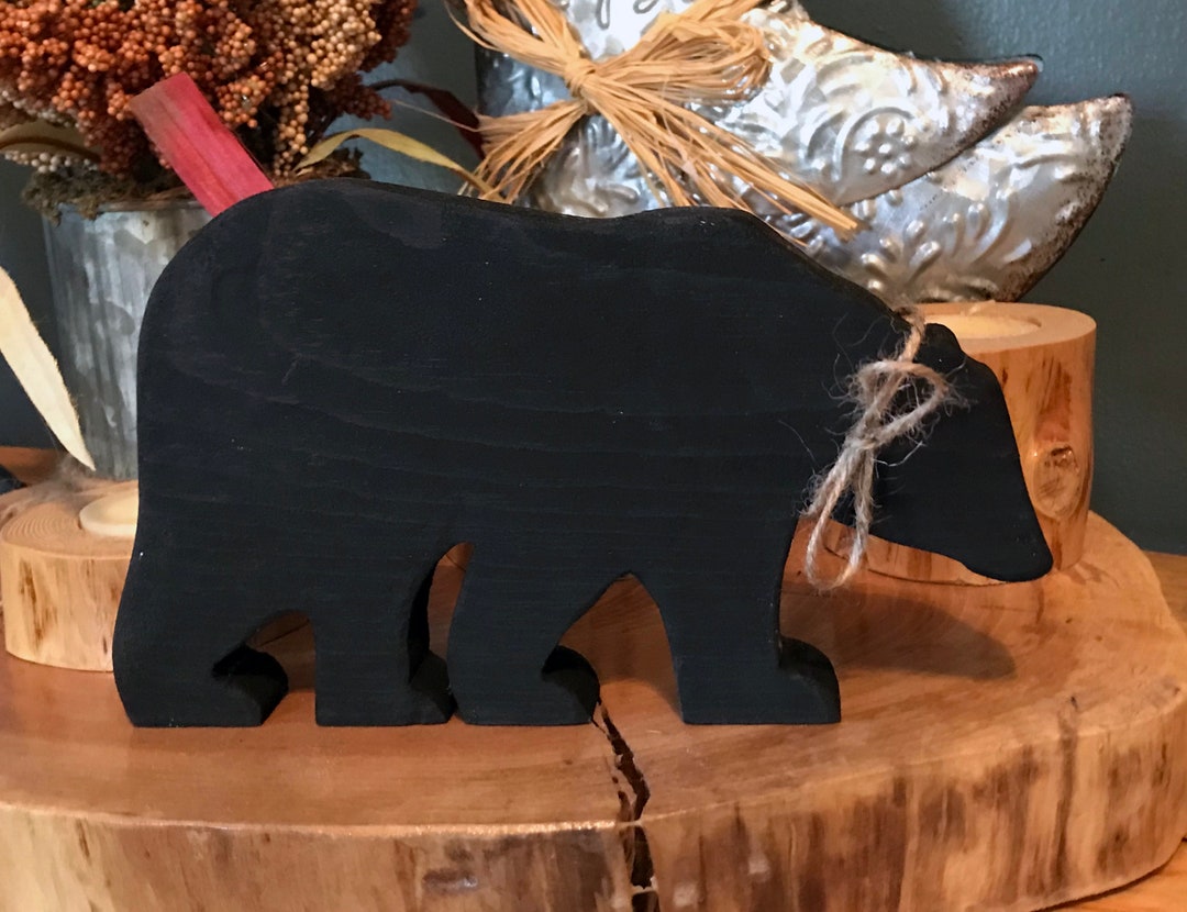 Wooden Bear, Christmas Bear, Black Bear, Holiday Bear, Rustic Wood Bear ...