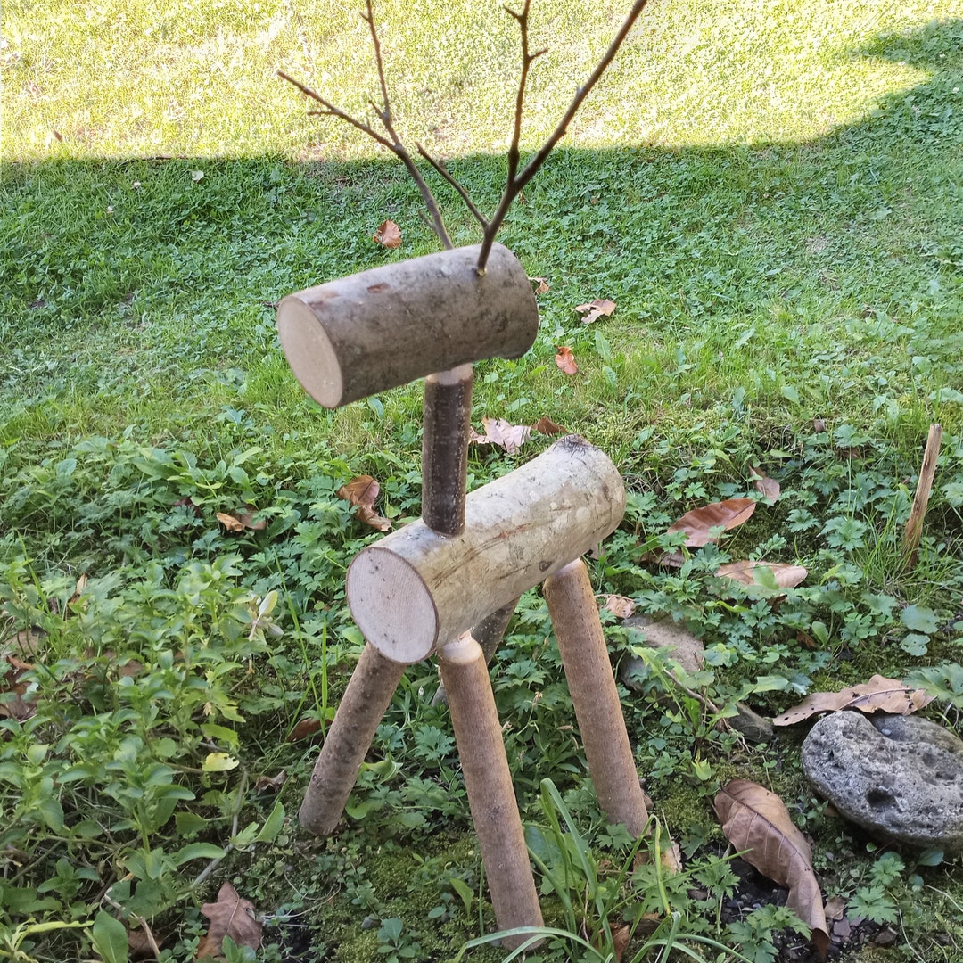 1 Rustic Log Reindeer, Outdoor Christmas Decor, Wooden Deer, Primitive ...