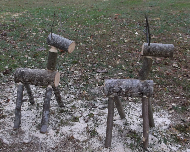 2 Rustic Log Reindeer Wooden Reindeer Nordic Wood Reindeer | Etsy