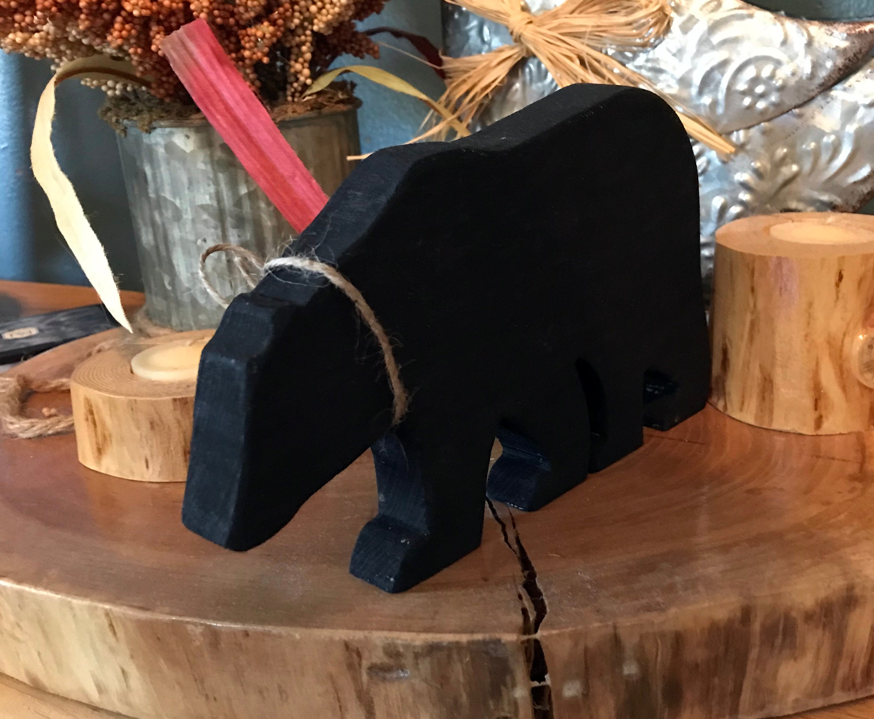 Wooden Bear Christmas Bear Black Bear Holiday Bear Rustic - Etsy