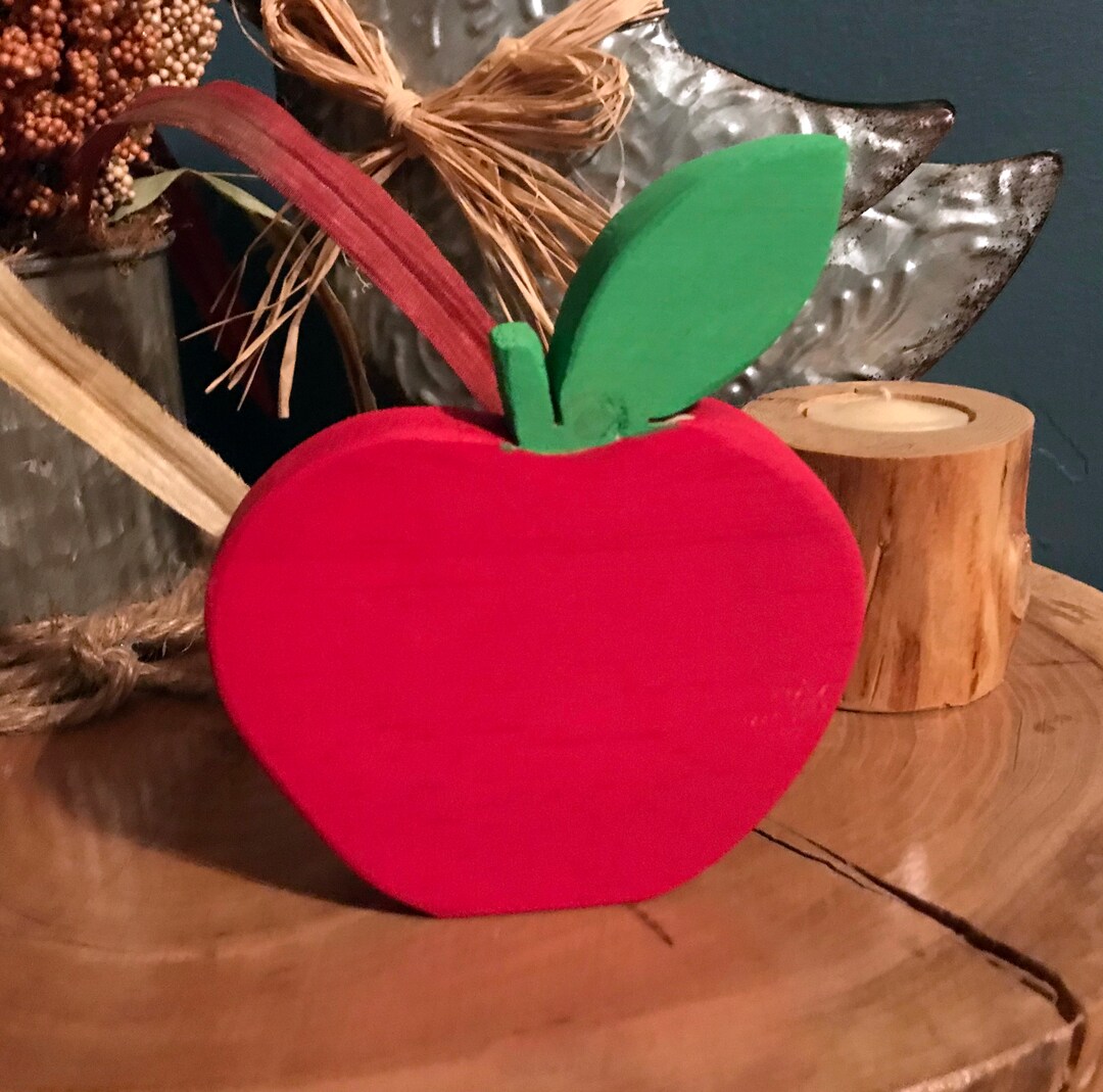 Wooden Red Apple, Farmhouse Decor, Teacher Gift, Fall Decor, Red Apple ...