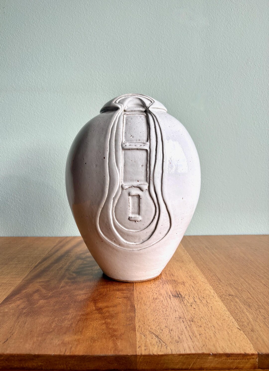 Vintage California Pottery Carved Vase in Speckled White / Large 13 ...
