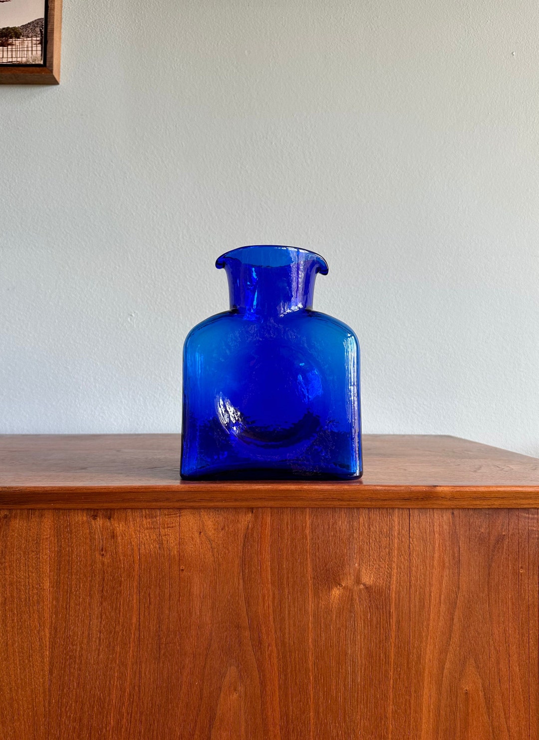 Vintage Blenko Water Bottle in Dark Blue / Hand-blown Glass Vase ...