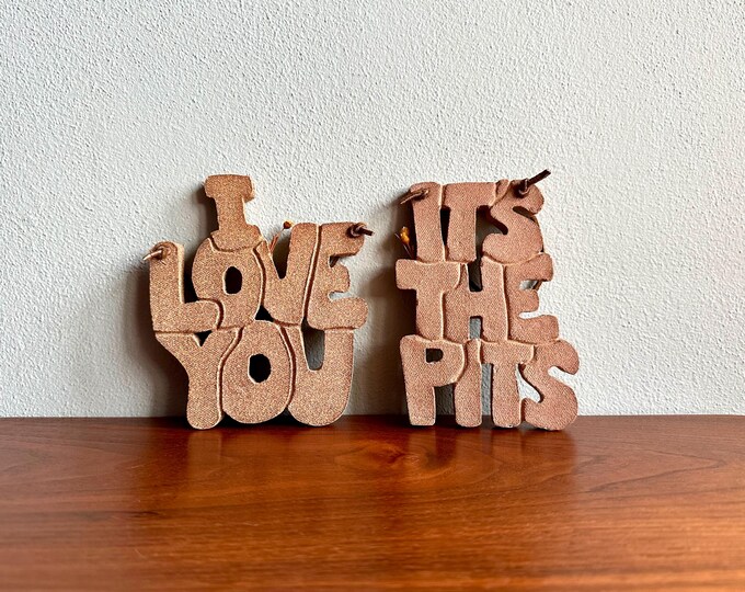 Vintage Pottery Wall Hanging / "it's the Pits" and "i Love You" Ceramic ...
