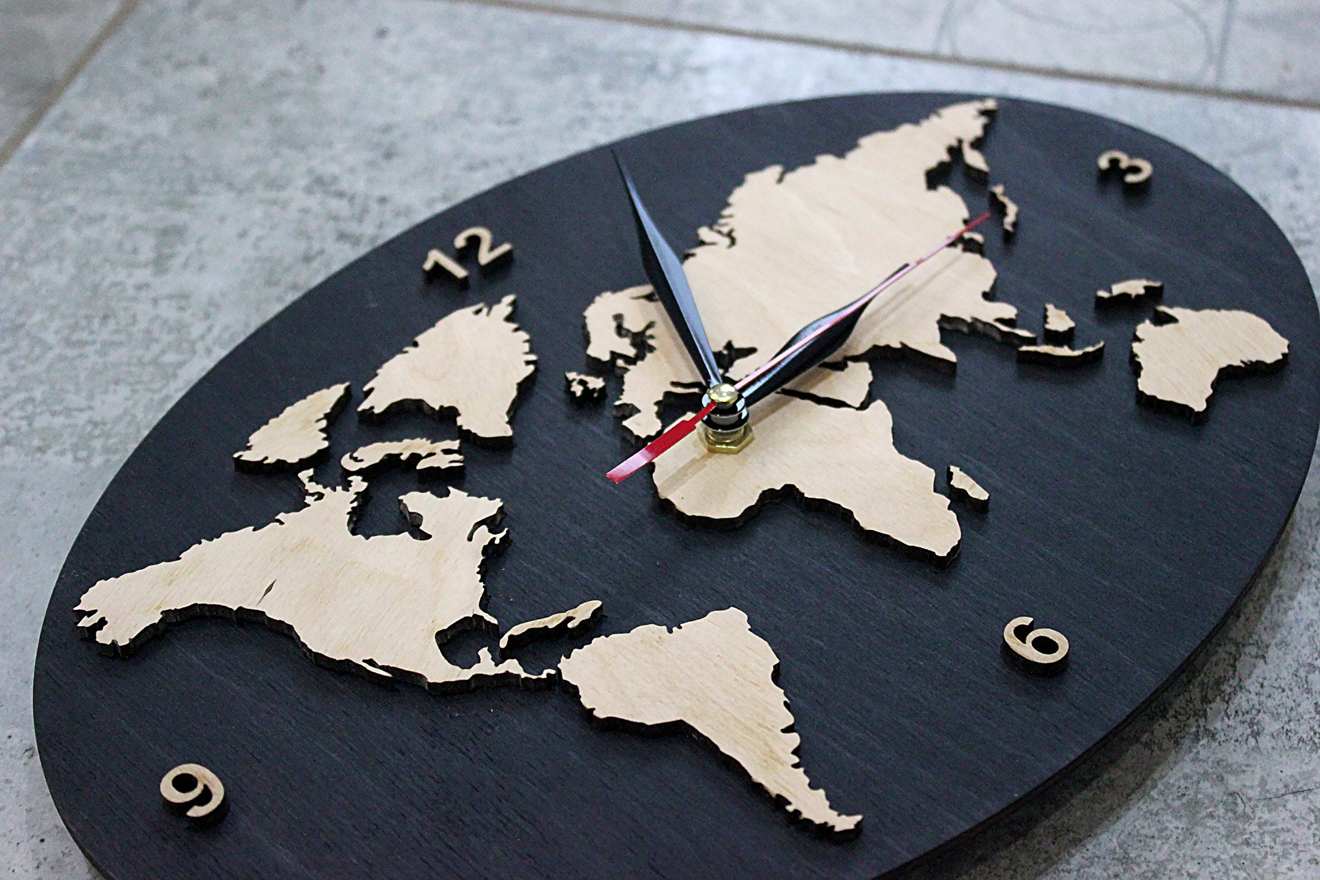 Wood World Map Clock Big Christmas Gift for Couple Birthday | Etsy