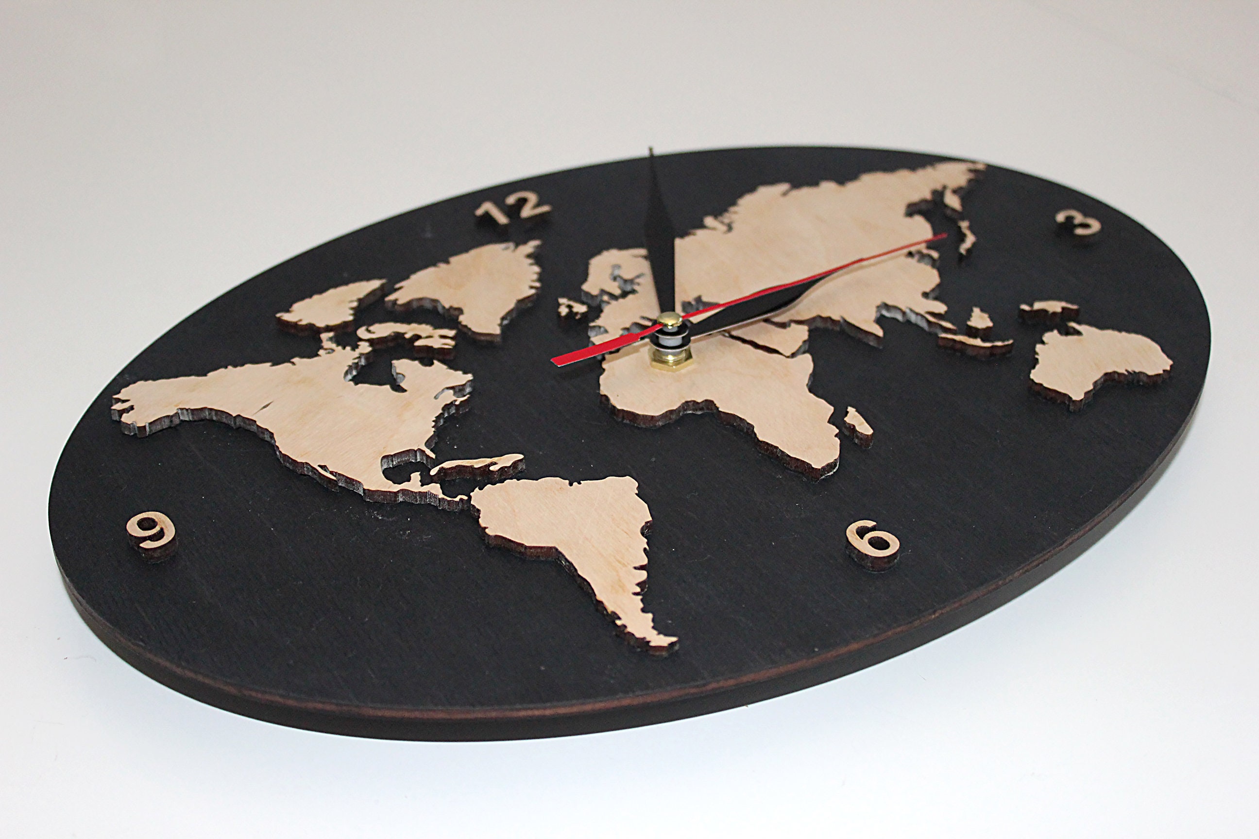 Wood World Map Clock Big Christmas Gift for Couple Birthday | Etsy