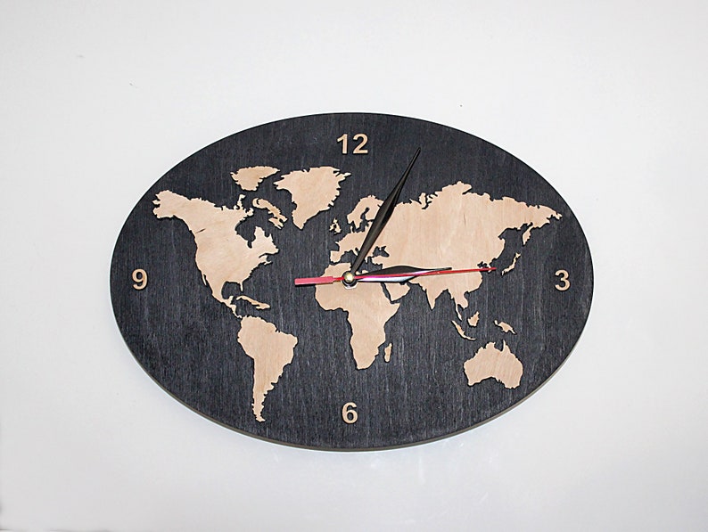 Wood World Map Clock Big Christmas Gift for Couple Birthday | Etsy