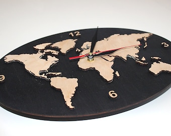 World Map Wooden Clock - Etsy