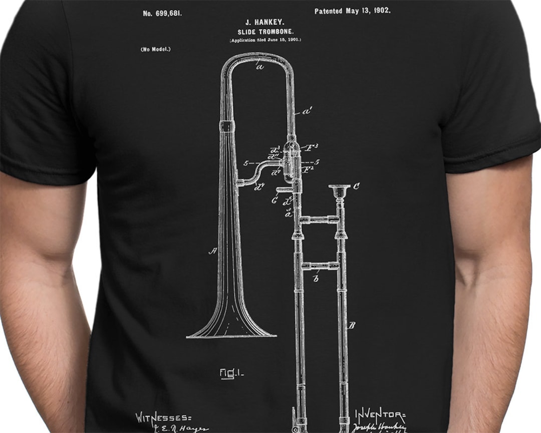 Trombone Patent T-shirt S-XXL Men/women, Classical, Music, Jazz, Blues ...