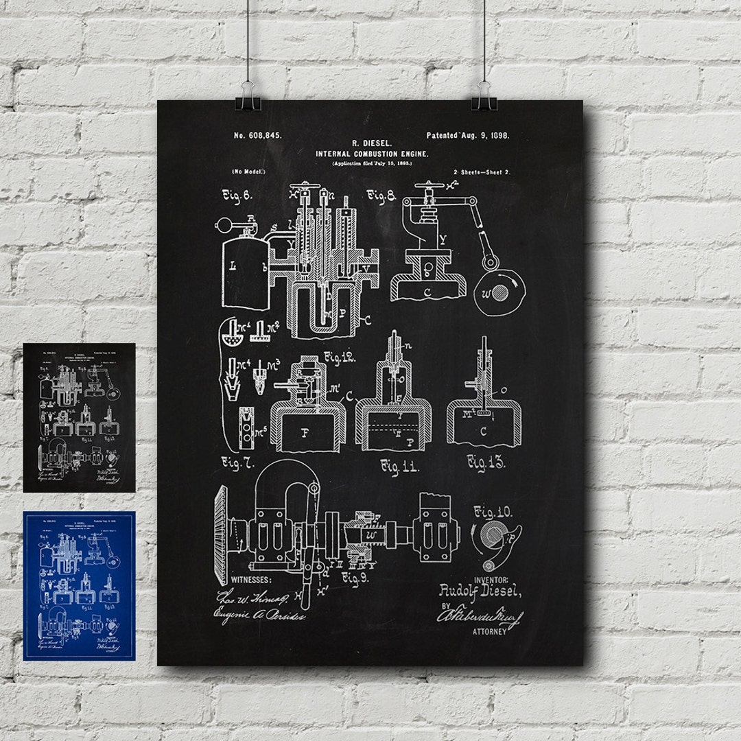 Diesel Engine Patent Print - Combustion, Mechanic, Garage, Science ...