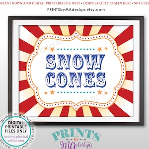 Carnival Snow Cones Sign, Circus Snow Cones Station, Food, Birthday ...