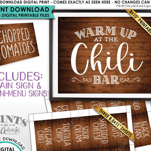 Chili Bar Sign and Labels Chili Buffet Build Your Own Bowl - Etsy