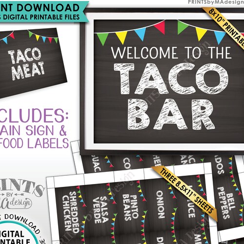 Taco Bar Sign and Labels Taco Buffet Build Your Own Taco | Etsy
