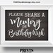 Share a Memory or Birthday Wish Sign, Write a Memory, Share Memories ...