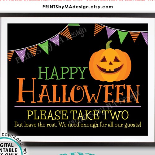 Happy Halloween Candy Sign Please Take Two Treats - Etsy