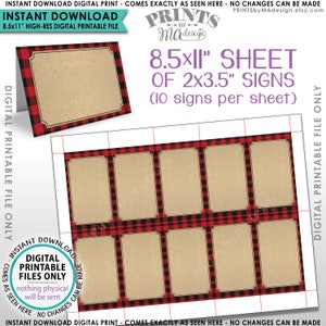 Lumberjack Theme Labels, Red Checker Buffalo Plaid Food Labels Buffet ...