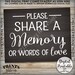Share a Memory Sign Share Memories Write a Memory | Etsy
