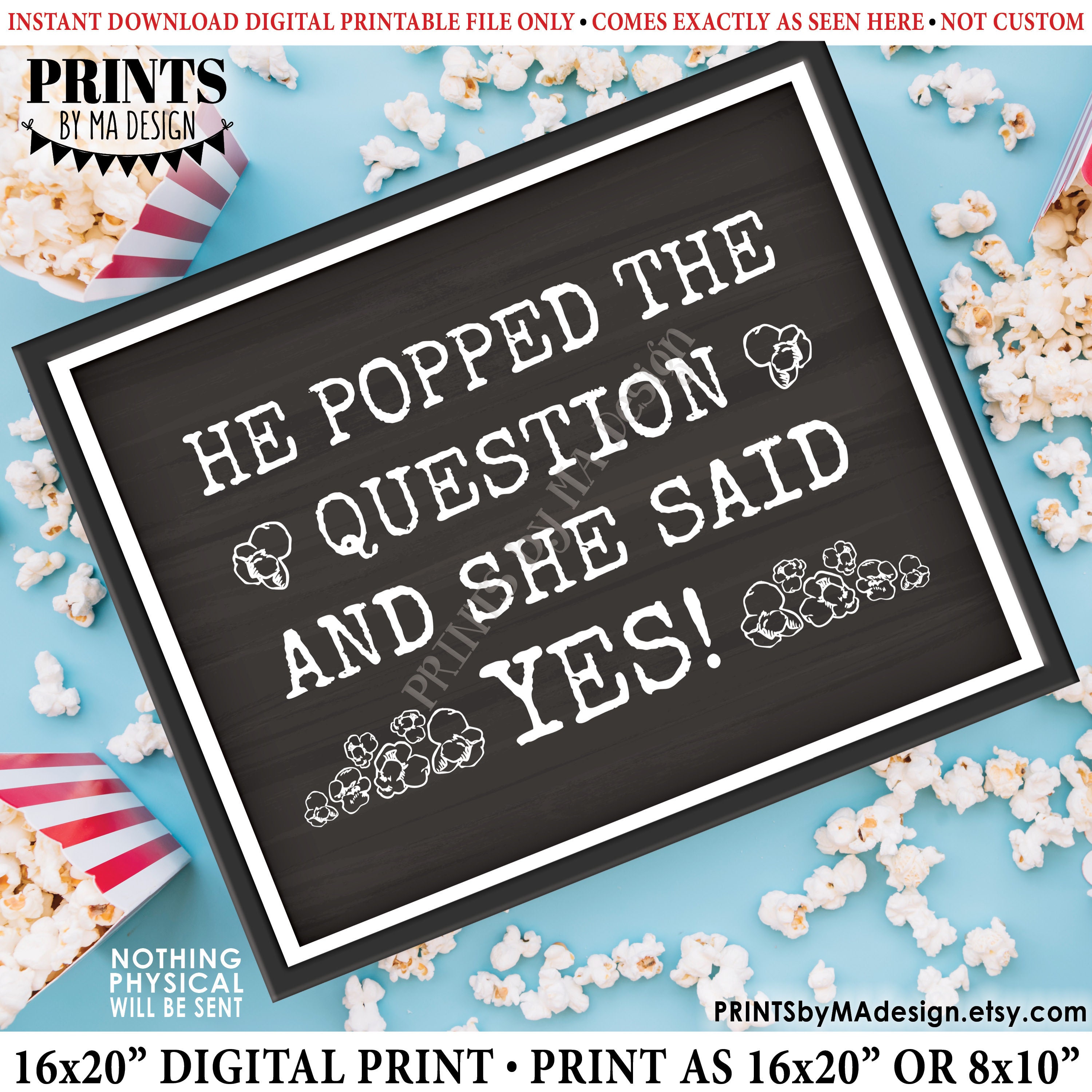 Wedding Popcorn Sign He Popped the Question and She Said Yes - Etsy