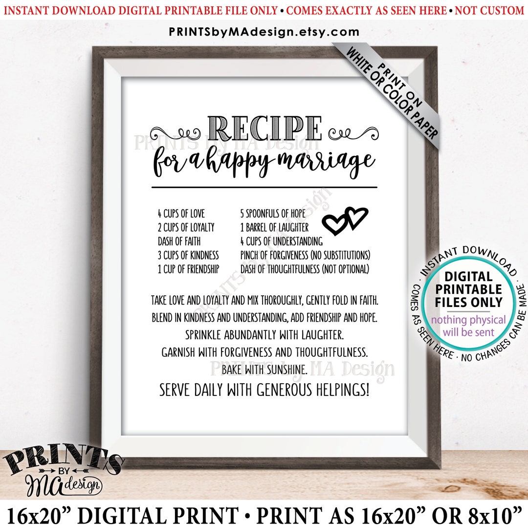 Recipe for a Happy Marriage Sign, Bridal Shower Gift, Key to a Happy ...