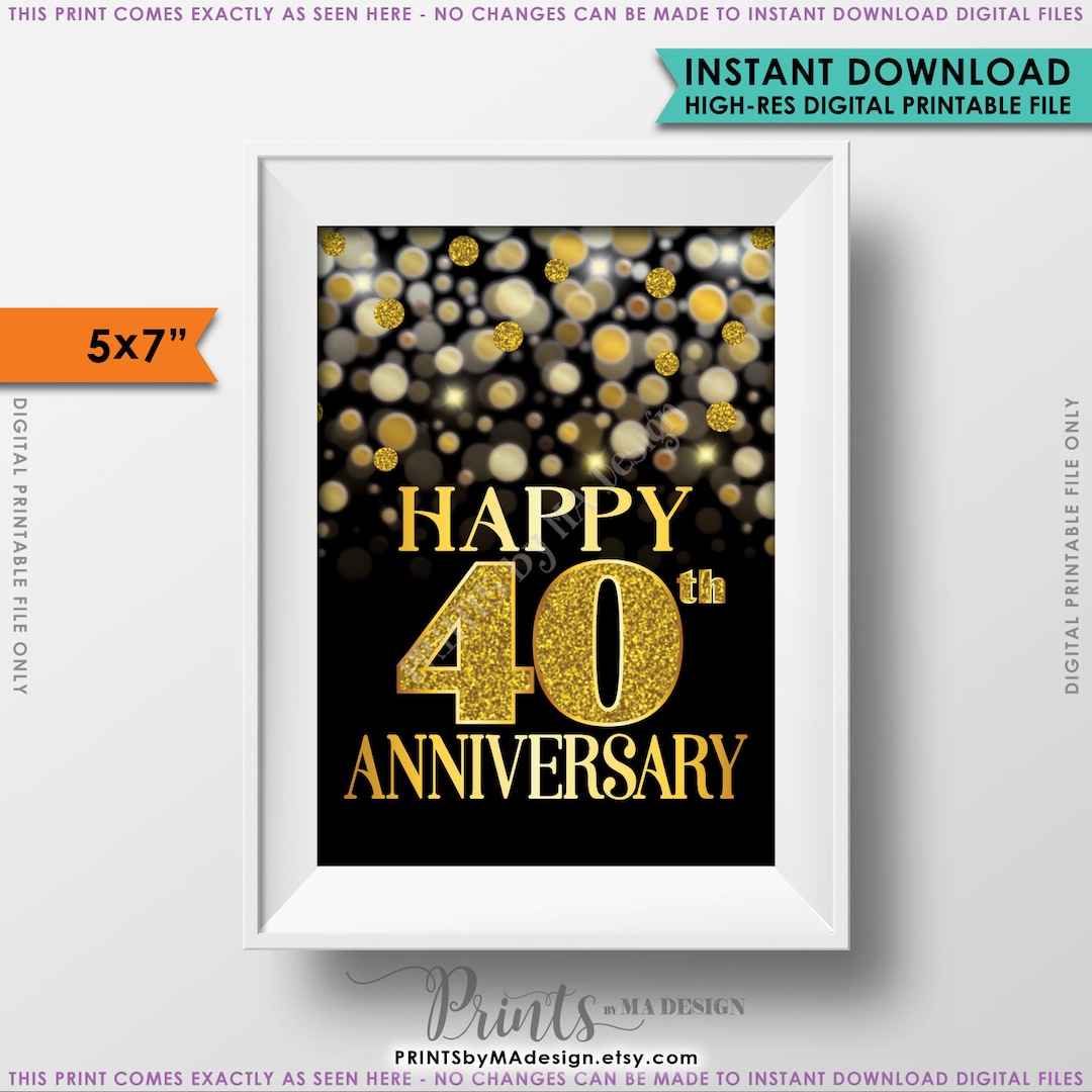 40th Anniversary Card, Black & Gold Glitter 40th Anniversary Card ...