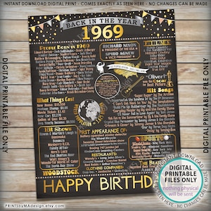 Back in 1969 Birthday Sign, Flashback to 1969 Poster Board, ’69 B-day ...