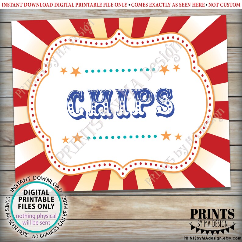 Chips Sign, Circus/carnival Themed Party, Concession Stand, Festival ...