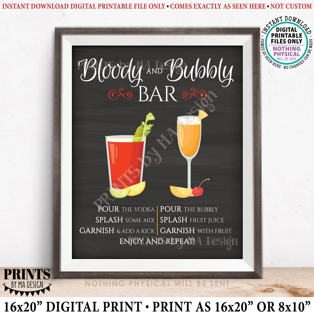 Bloody and Bubbly Bar Sign, Mimosas & Bloody Marys Drinks Menu ...