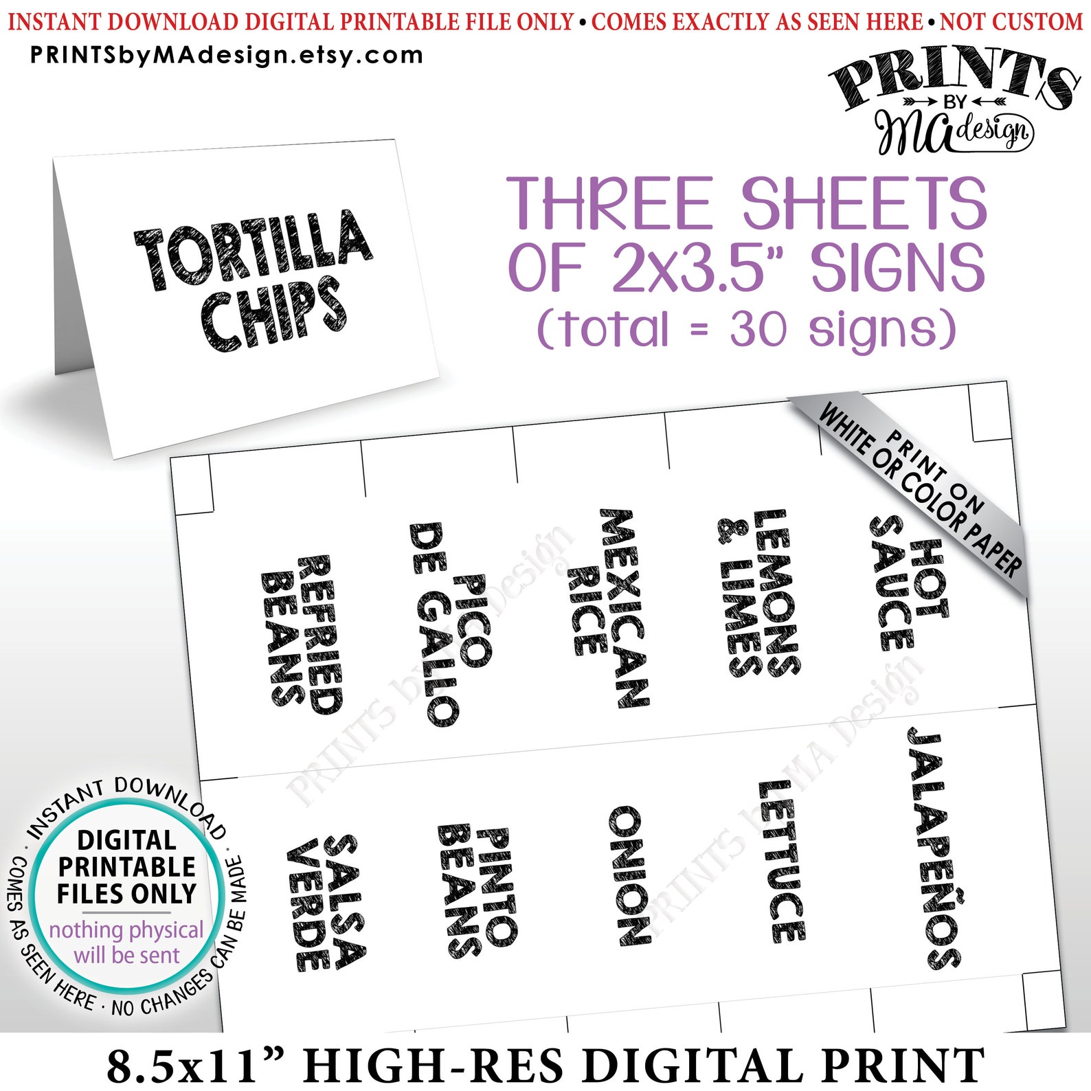 Taco Bar Labels Taco Bar Menu Fiesta Mini Menu Taco Labels - Etsy