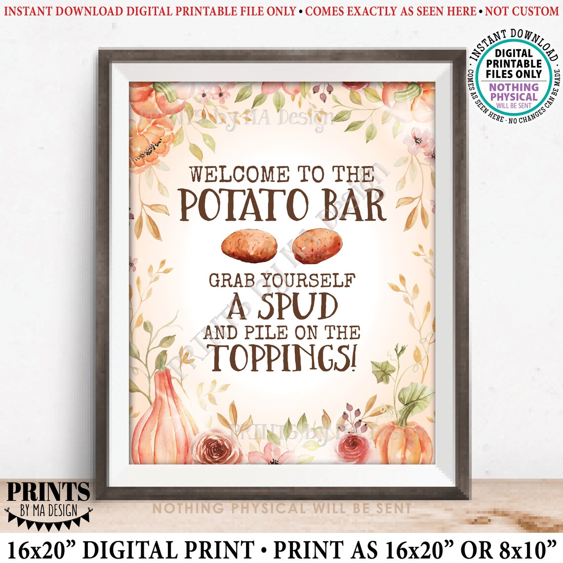 Potato Bar Sign, Autumn Watercolor Style PRINTABLE 8x10/16x20” Potato ...