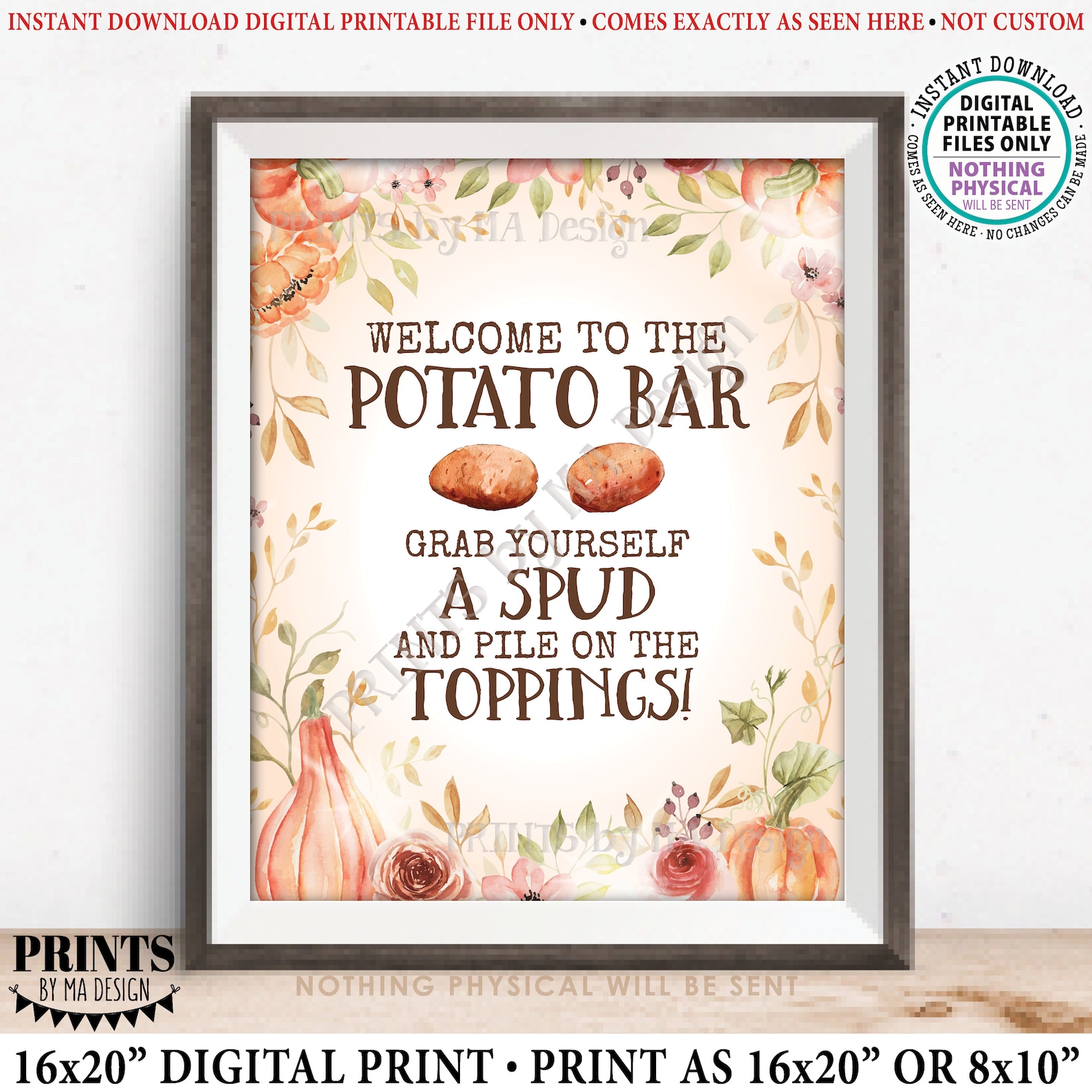 Potato Bar Sign Autumn Watercolor Style PRINTABLE 8x10/16x20 - Etsy