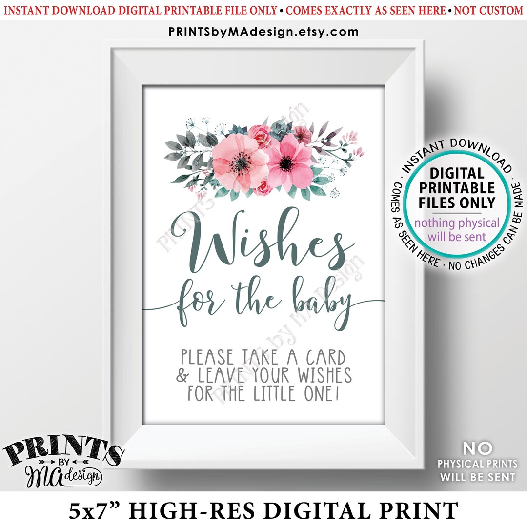 Wishes for the Baby Sign, Leave Wishes for the Little One, Pink Teal ...