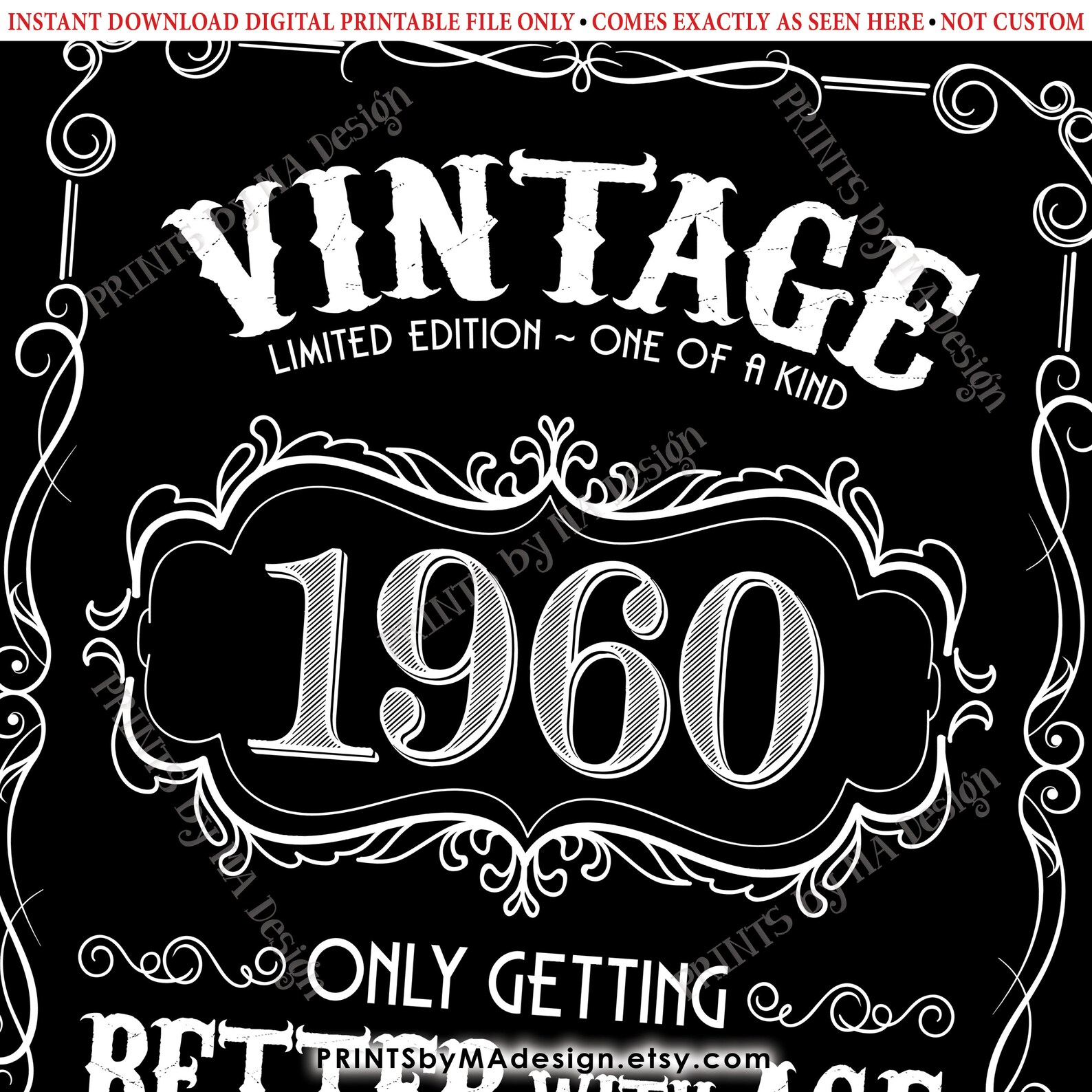 1960 Birthday Sign Better With Age Vintage Birthday Poster - Etsy
