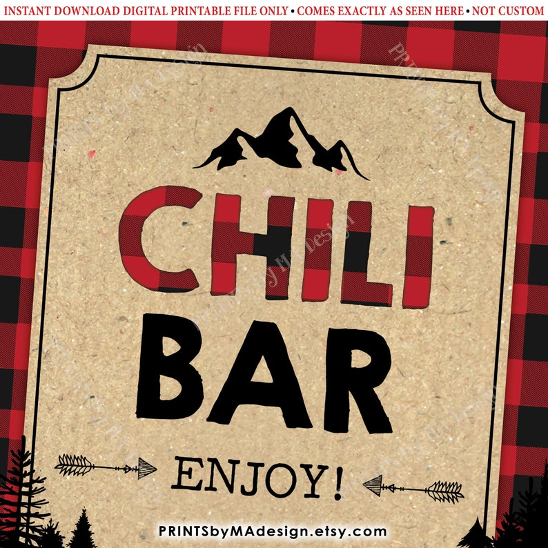 Lumberjack Chili Bar Sign, Chili Station, Red & Black Checker PRINTABLE ...
