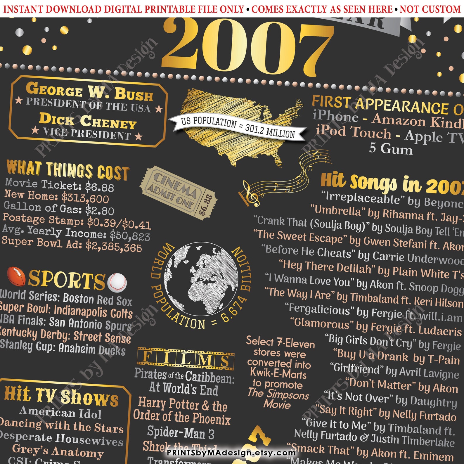 Back in the Year 2007 Poster Board, Remember 2007 Sign, Flashback to ...