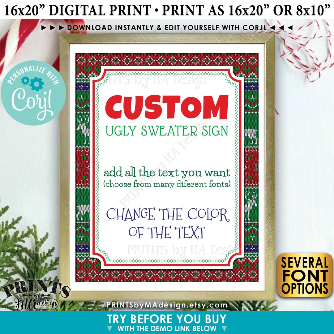 Custom Ugly Sweater Party Sign, Choose Your Text, Tacky Christmas ...