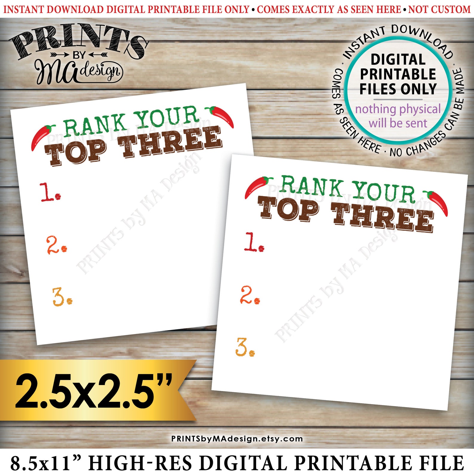 Chili Cook-off Voting Ballots, 2.5" Square Cards on a Digital PRINTABLE ...