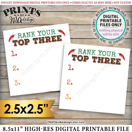 Printable Chili Cook off Voting Slips Chili Competition - Etsy